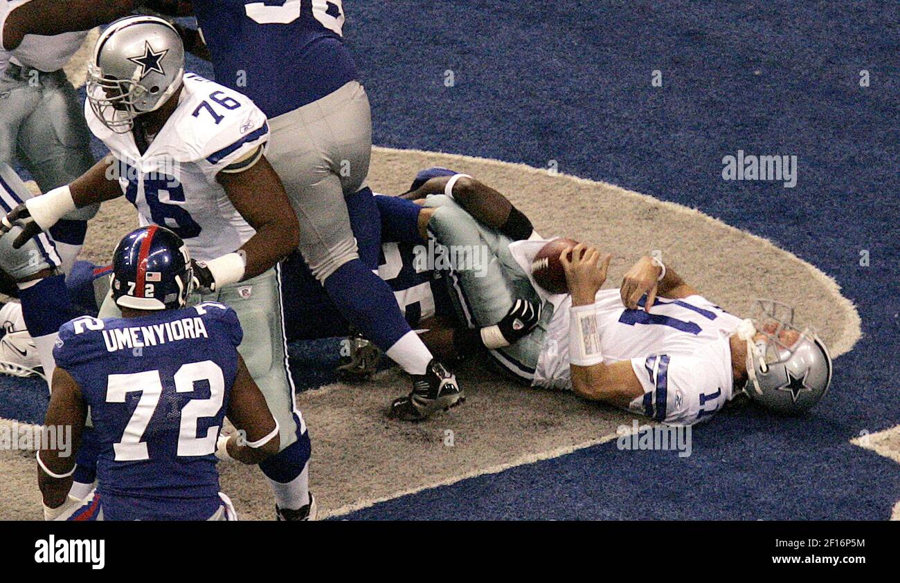 Dallas Cowboys quarterback Drew Bledsoe is dropped for a safety in the ...
