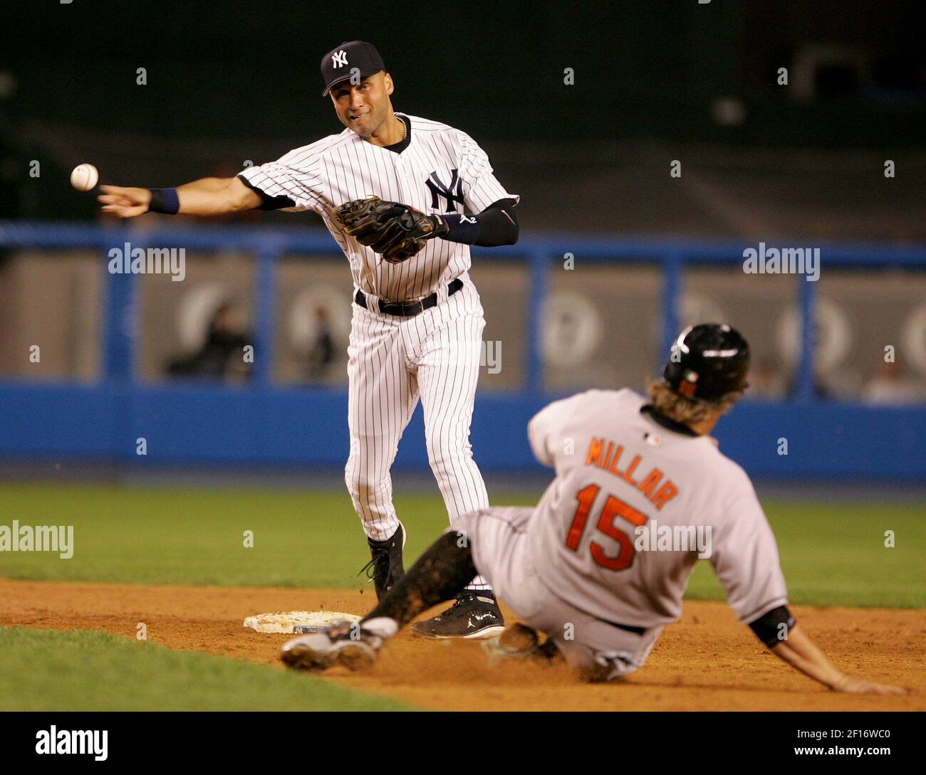 Baltimore Orioles' Kevin Millar is out at second as New York Yankees ...