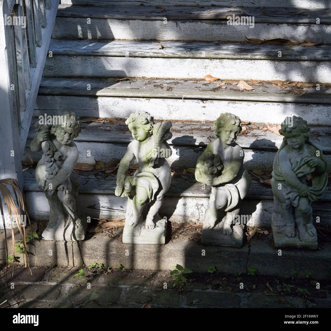 Small statues block a stairway on Anson Street in Charleston, South ...