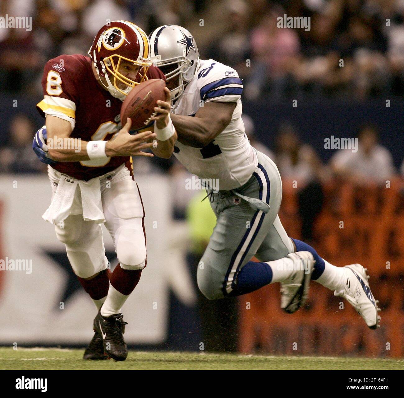 Dallas Cowboys' DeMarcus Ware sacks Washington Redskins' Mark Brunell ...