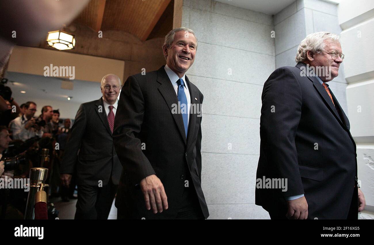President George W. Bush, center, and Vice President Dick Cheney, left ...
