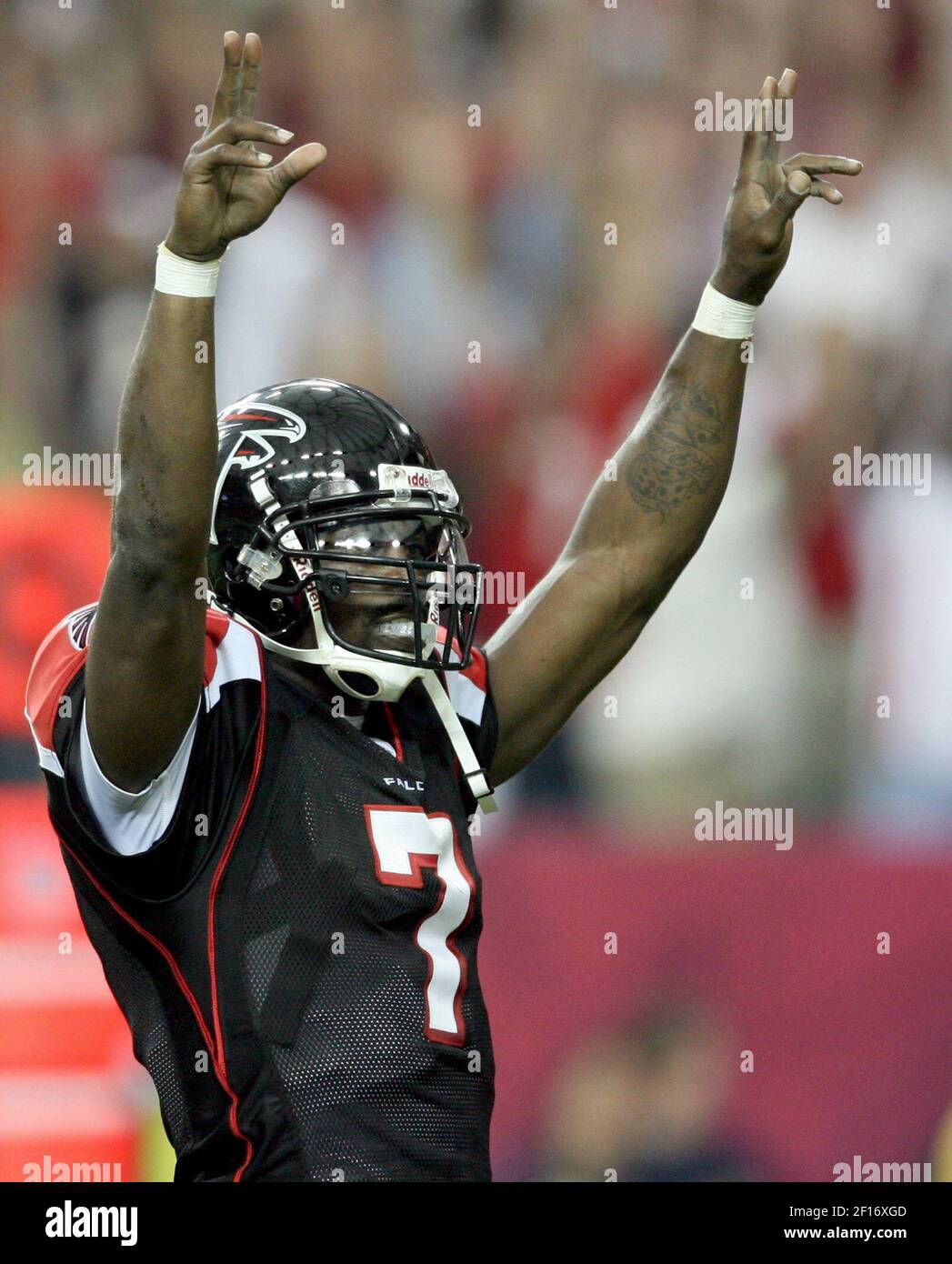 Atlanta Falcons' Michael Vick celebrates a touchdown during the first ...