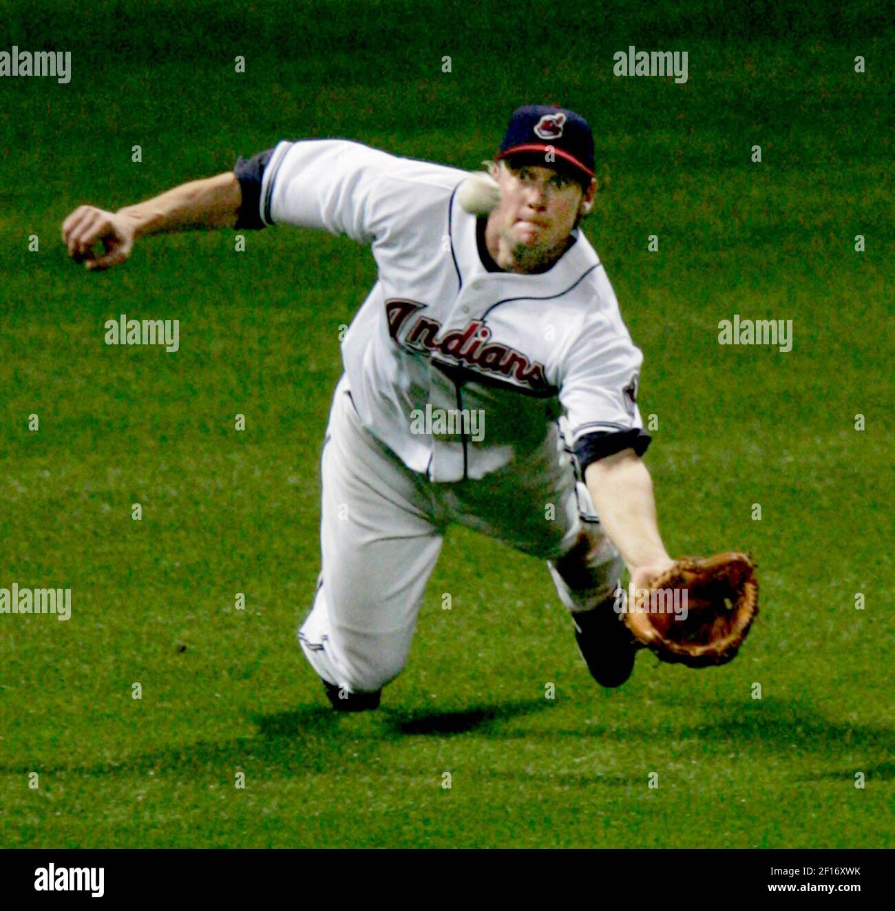 Cleveland Indians' Jason Michaels catches a ball hit by Andres Blanco ...
