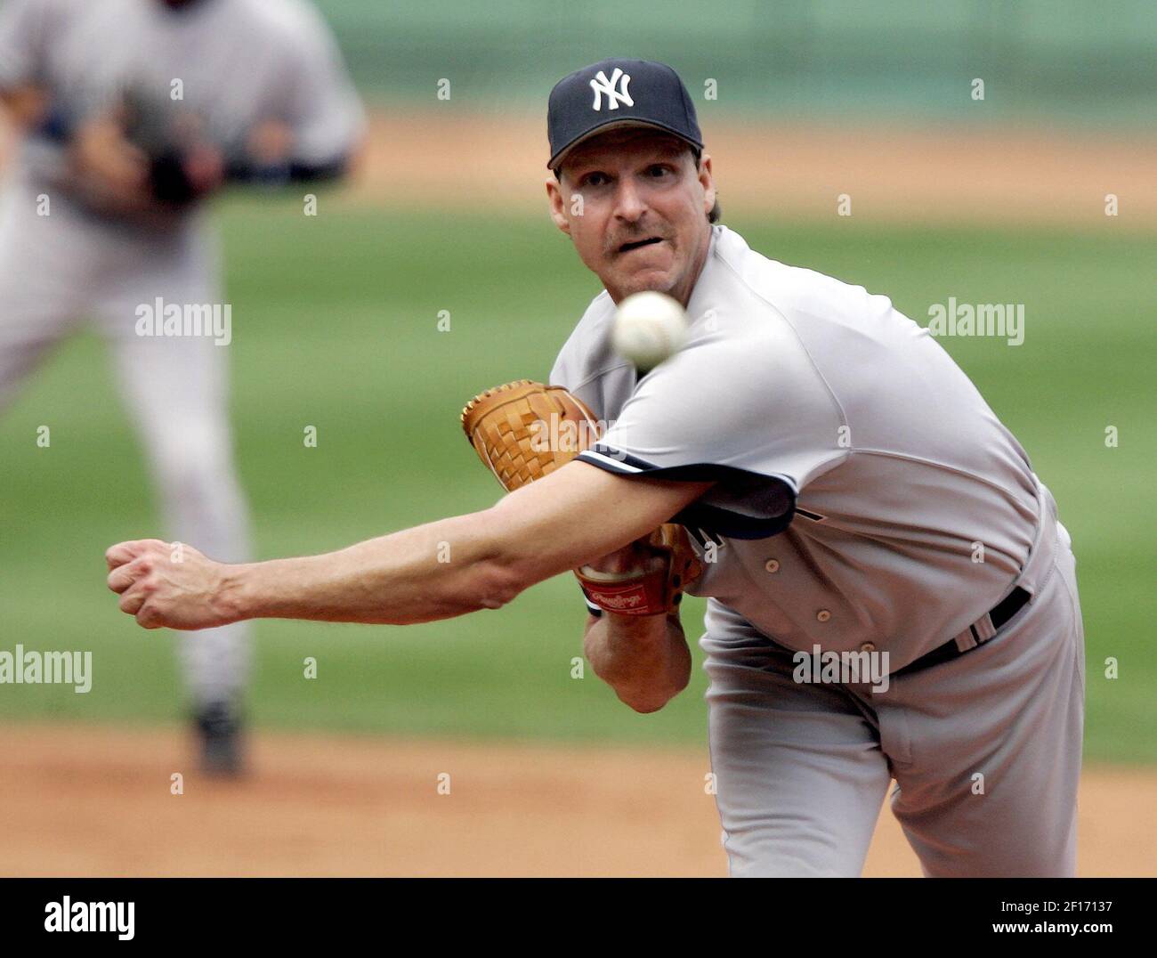 New York Yankees' Randy Johnson pitches against the Boston Red Sox in ...