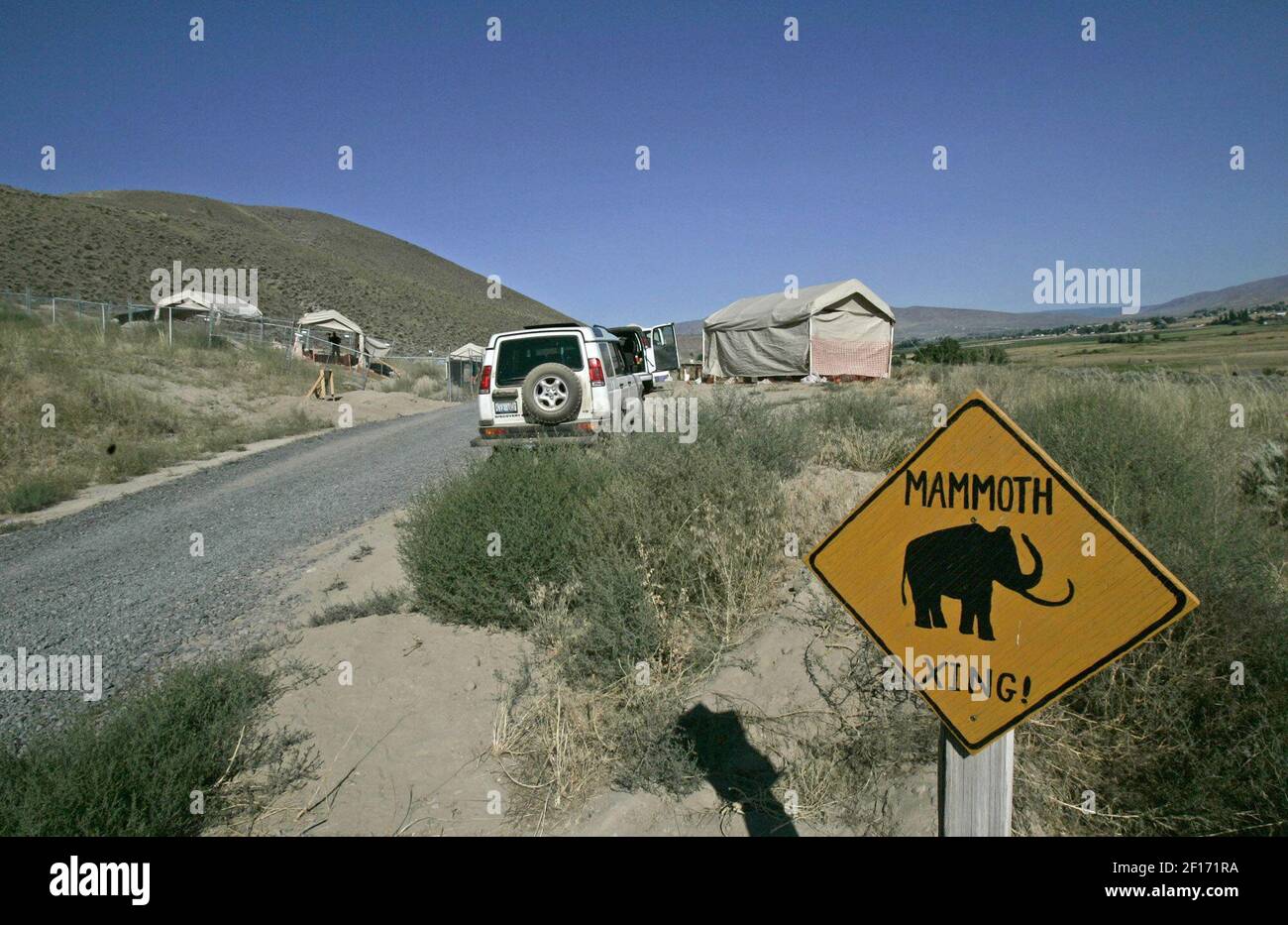 Look out for mammoths, warns a tongue-in-cheek sign at the dig. The ...