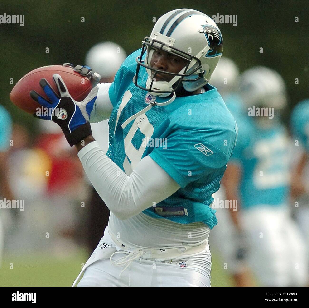Carolina Panthers wide receiver Keyshawn Johnson (19) catches a pass ...