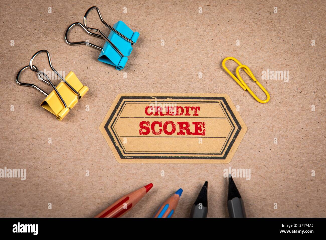 Credit Score. Cardboard notebook cover and coloured pencils Stock Photo ...