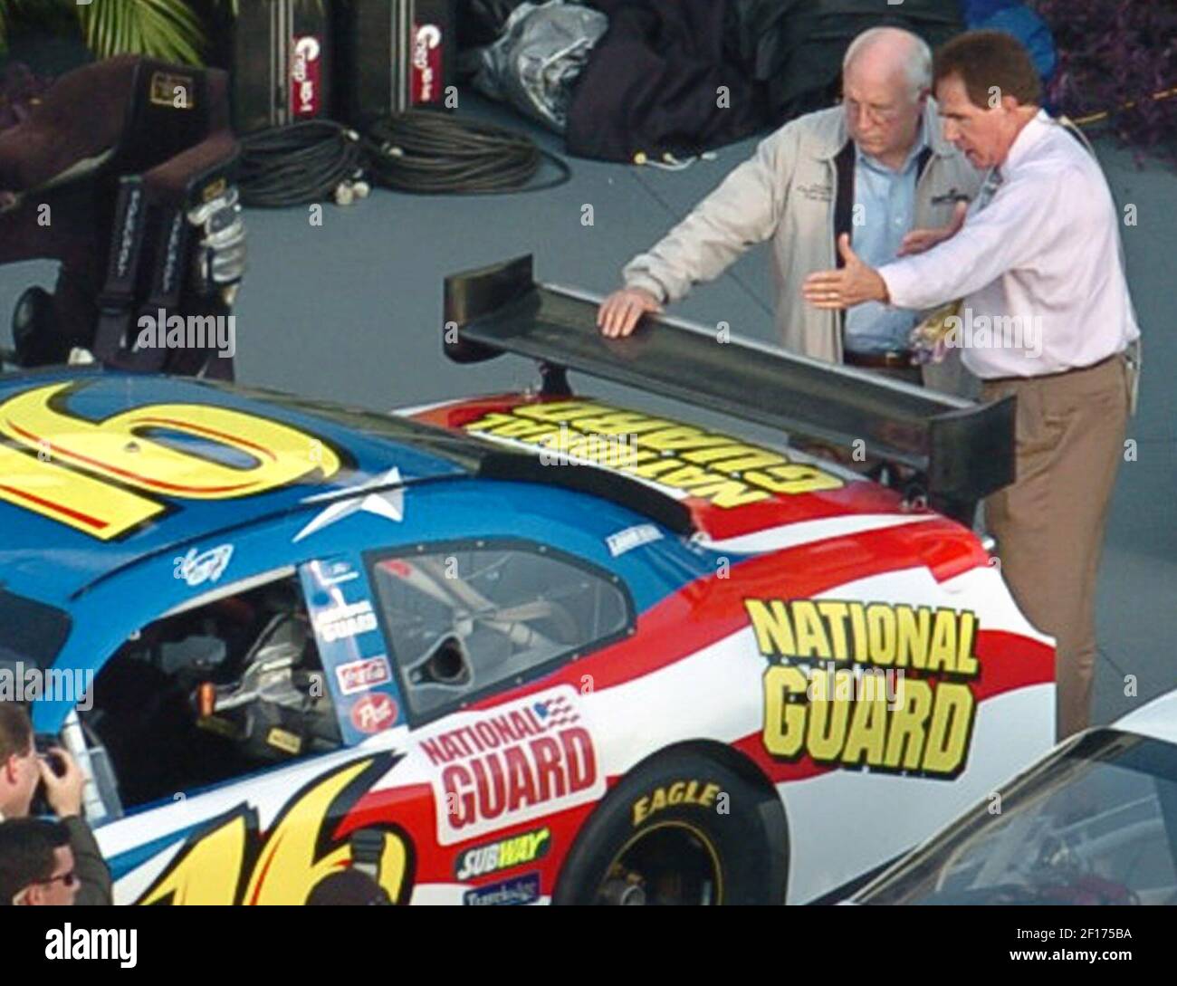 Vice President Dick Cheney chats with racing legend Darrell Waltrip ...