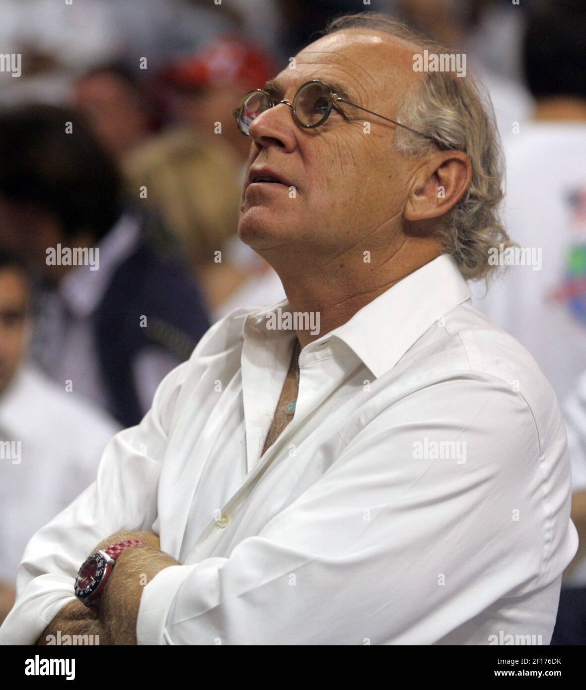 Singer Jimmy Buffett looks on as the Miami Heat play the Dallas ...