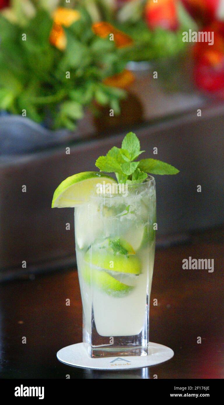 Mojito, a traditional Cuban Drink prepared at Ola Steak in Miami ...