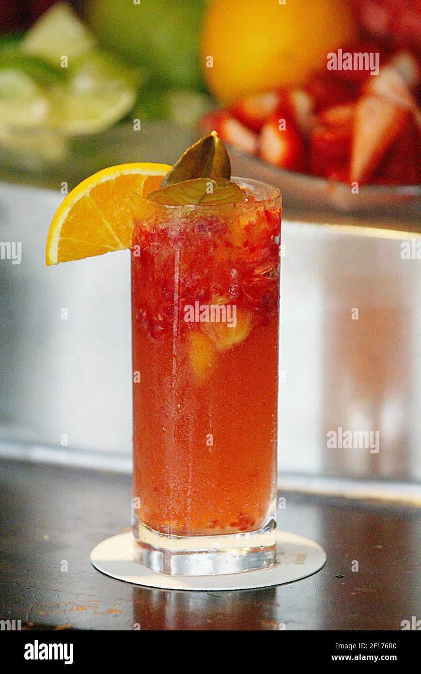 A muddle Drink prepared at Ola Steak in Miami, Florida. Muddle drinks ...