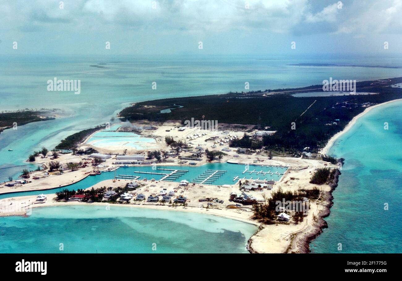 Aerial view of the Chub Cay development while still under construction ...