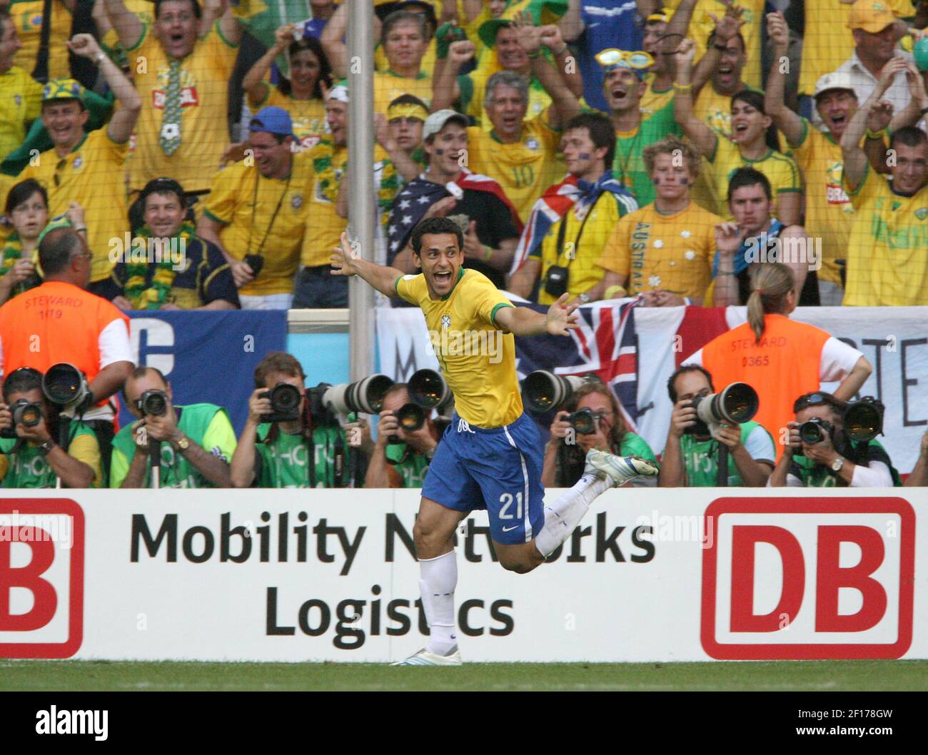 Brazil's Fred (21) celebrates their second goal against Australia ...