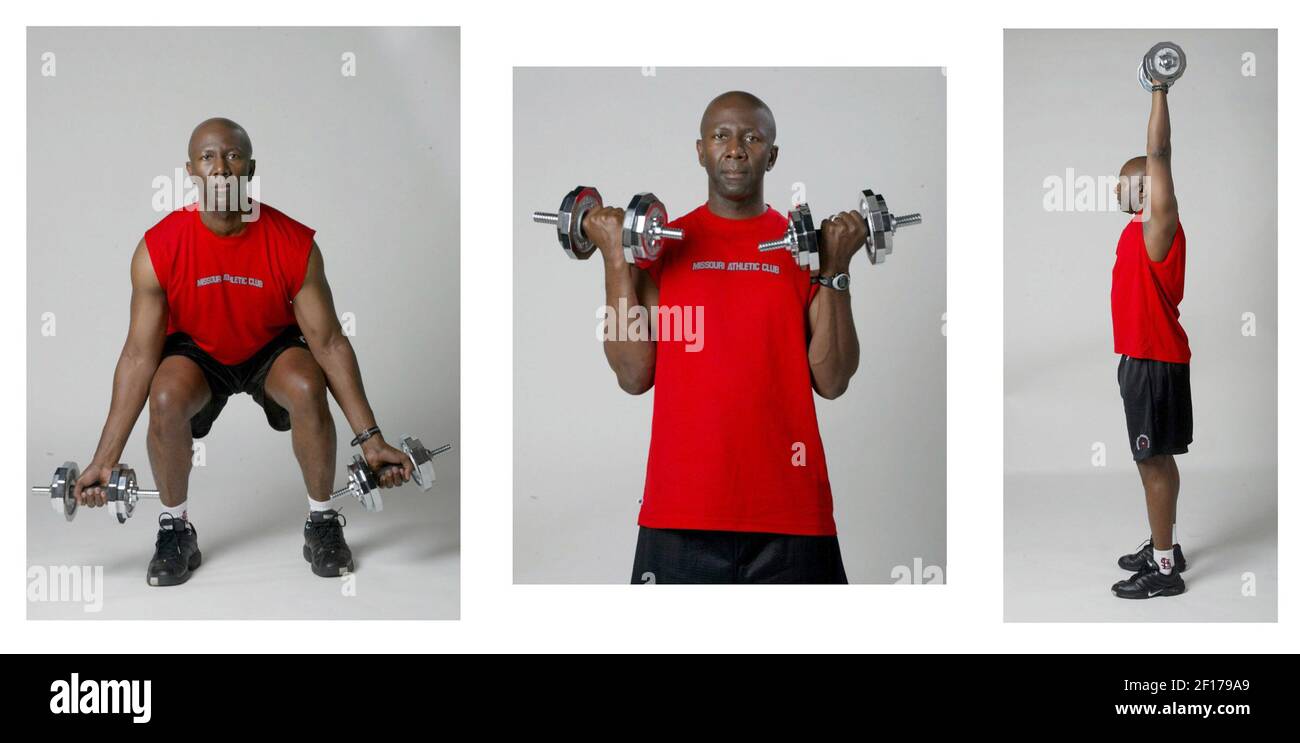 Andrew Francis performs the squat, curl and shoulder press. (Photo by ...