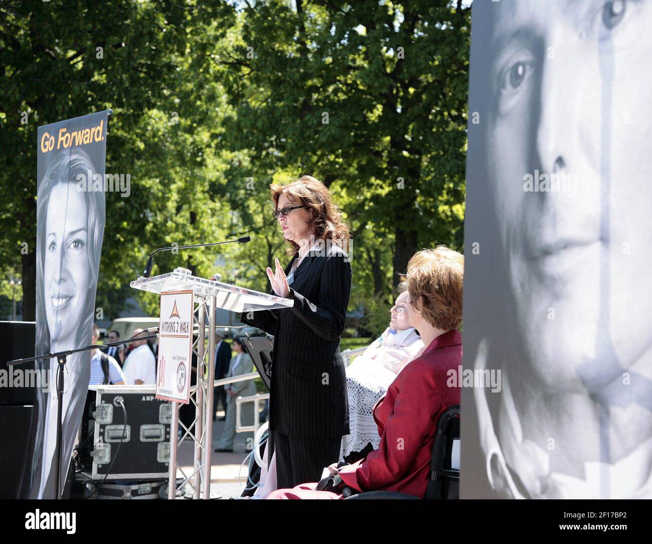 With banners of late actor Christopher Reeve, at right, and spouse Dana ...