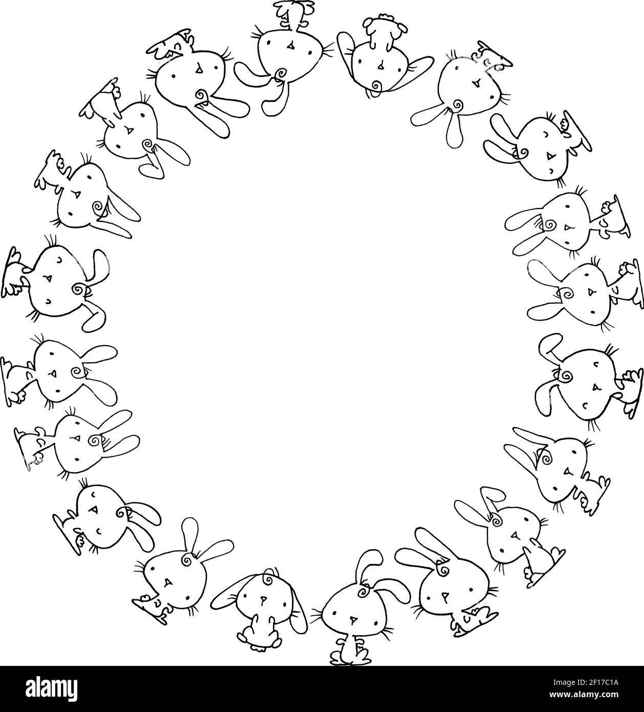 Vector cartoon rabbit circle border frame background Stock Photo - Alamy