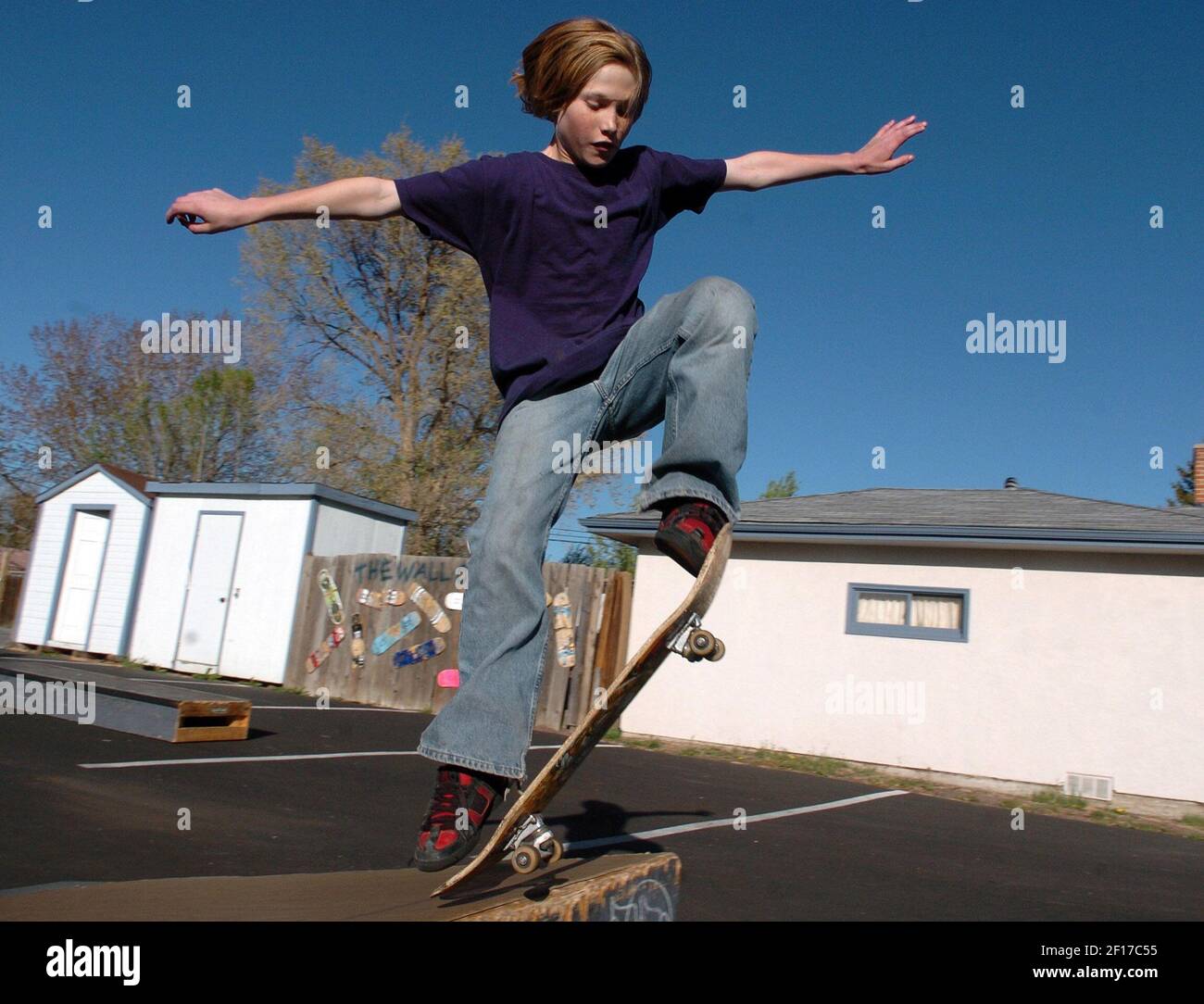 Jonathan Wallace, 12, balanced his skateboard on a at The Grace Place ...
