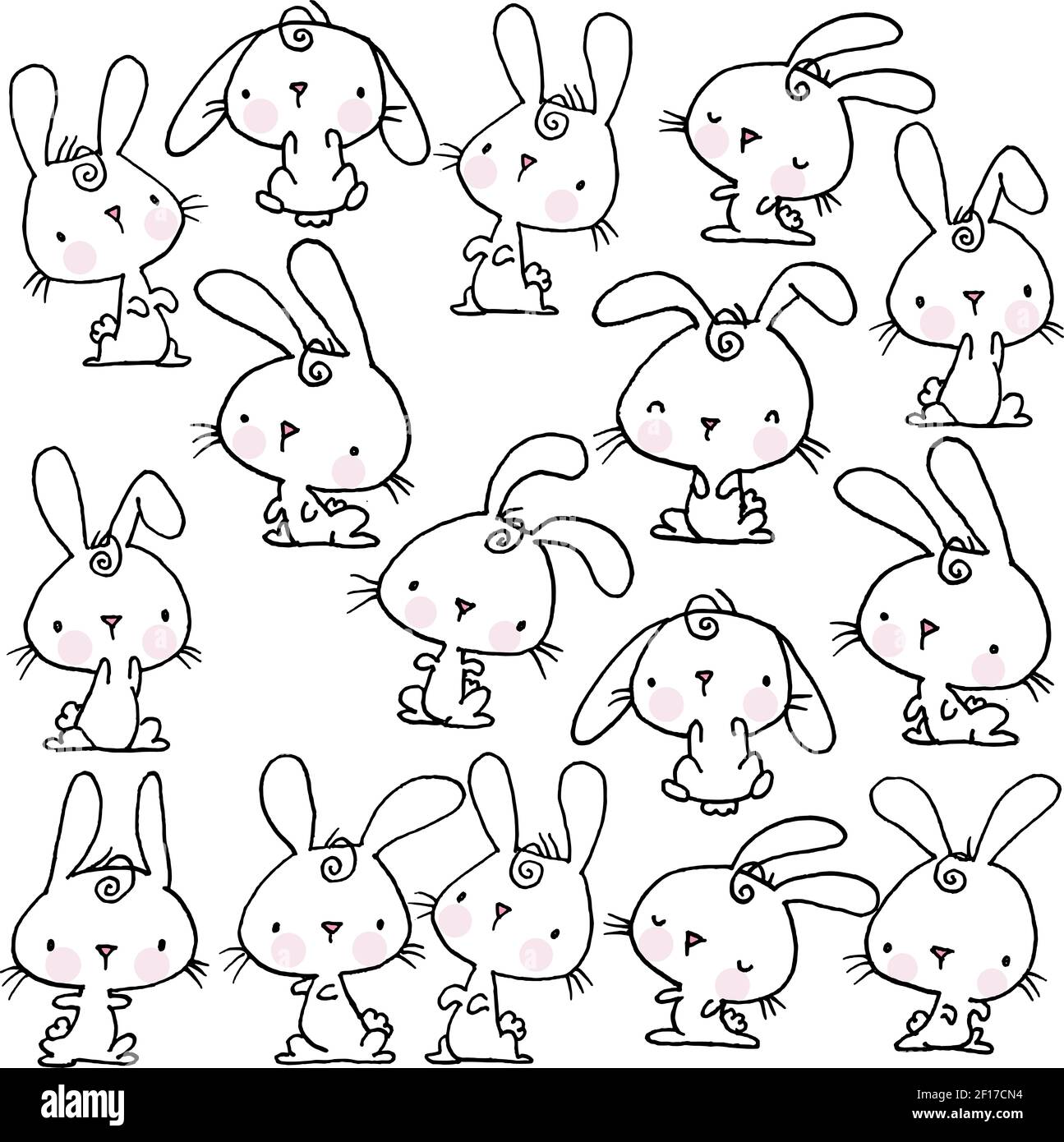 Vector cartoon rabbit action set backgorund Stock Photo - Alamy