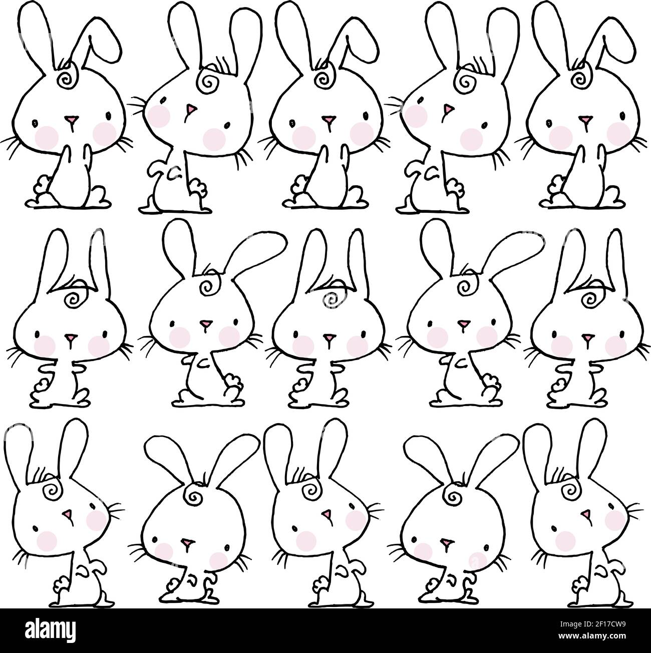 Vector cartoon rabbit action set backgorund Stock Photo - Alamy