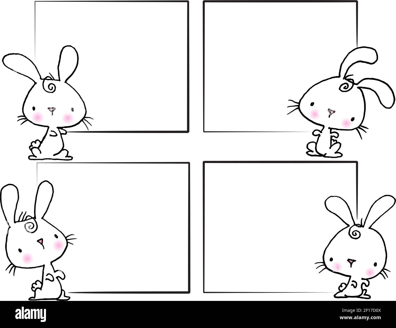 Vector cartoon rabbit with blank card border frame background Stock ...