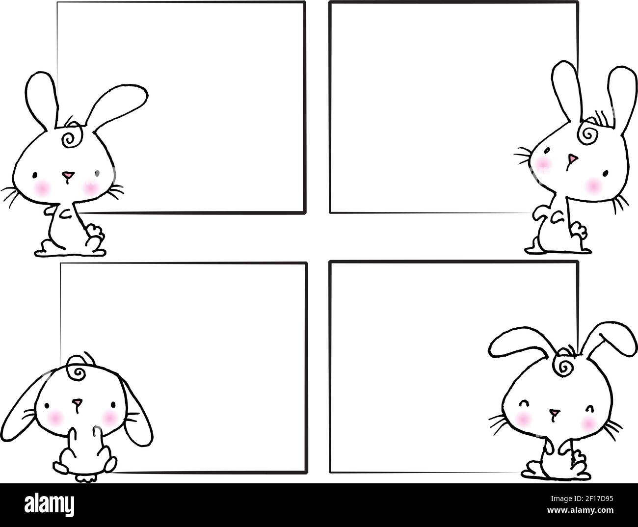 Vector cartoon rabbit with blank card border frame background Stock ...