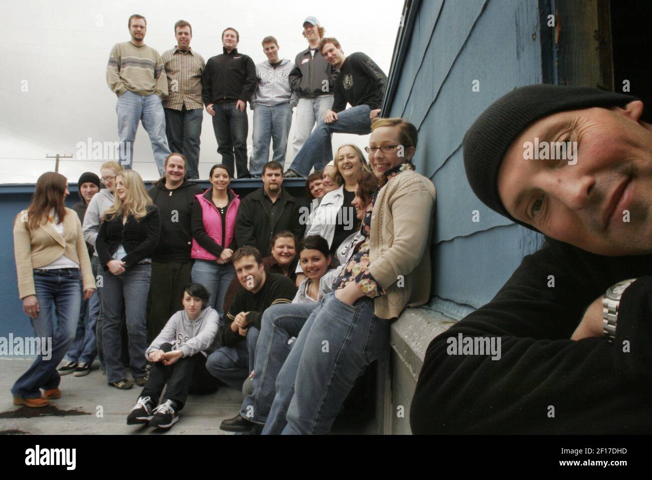 Peter van Stolk, the founder of Jones Soda, right, poses on the roof of ...