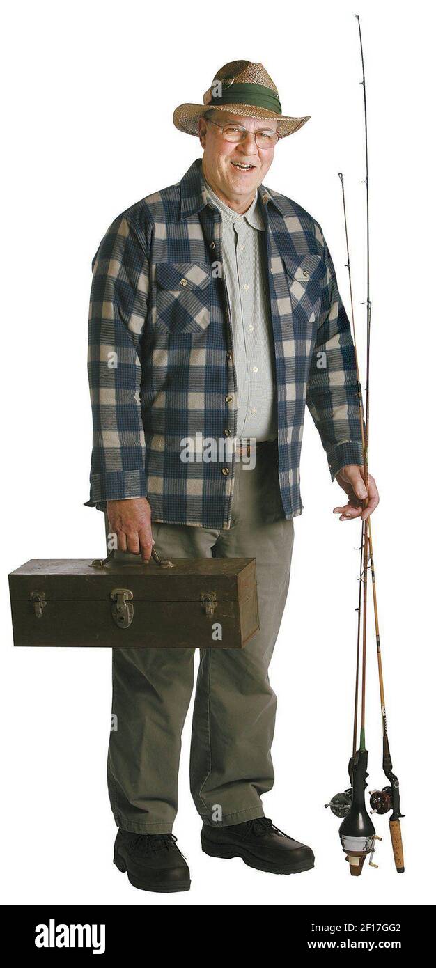 Warren Platt with old-time fishing gear and outfit. (Photo by Jill ...