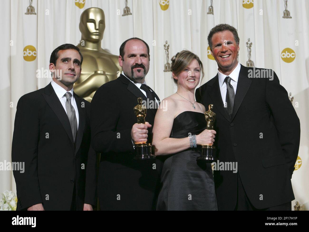 Presenters Steve Carell (left) and Will Ferrell (right) pose with ...