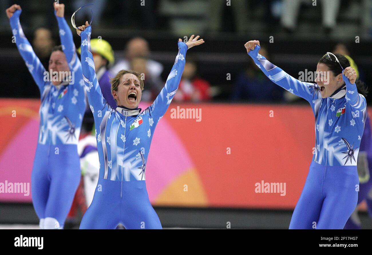 From left, Italy's Mara Zini, Marta Capurso and Katia Zini celebrate ...