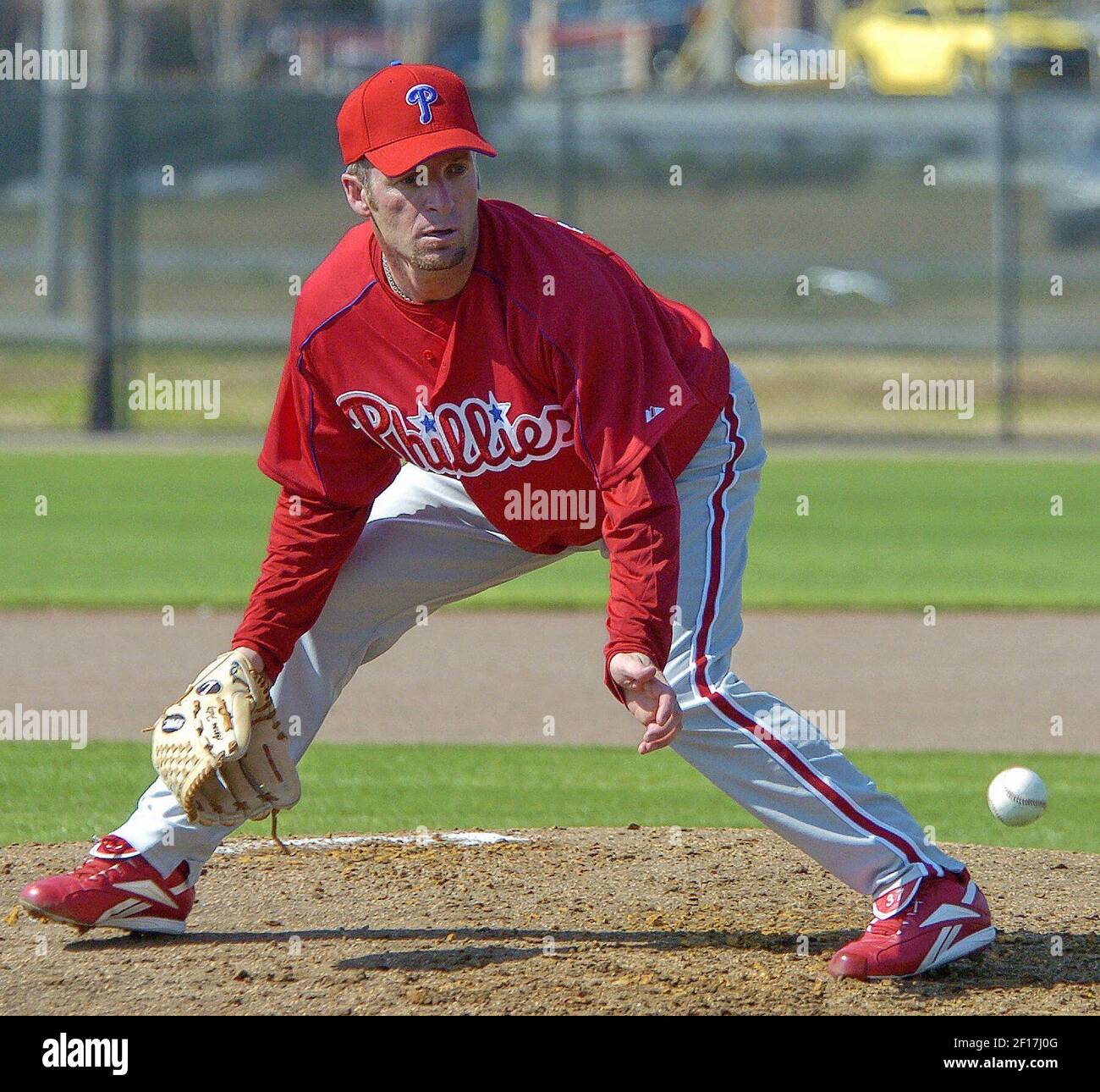 Philadelphia Phillies pitcher Rheal Cormier is shown during fielding ...