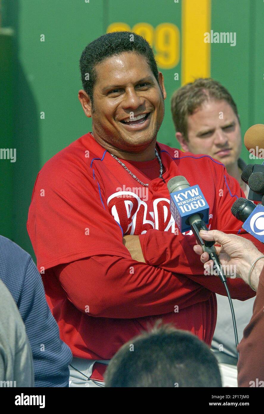 Philadelphia Phillies outfielder Bobby Abreu speaks to reporters at the ...