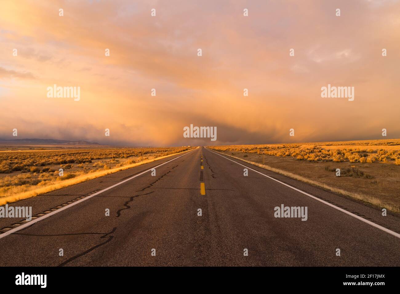 Orange Sunset Open Road Two Lane Highway Horizontal Stock Photo - Alamy