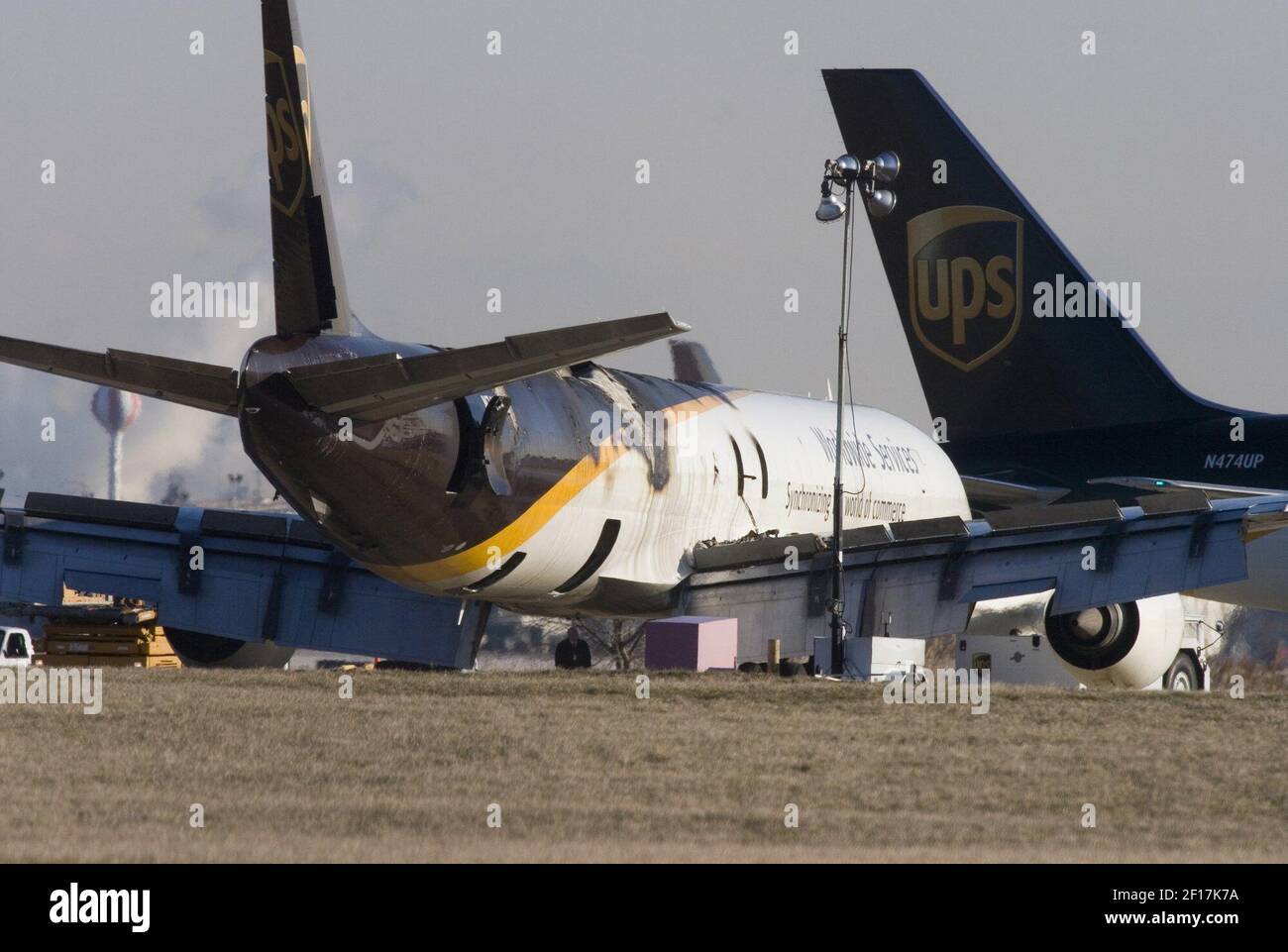 A UPS cargo jet, that landed on fire at Philadelphia International ...