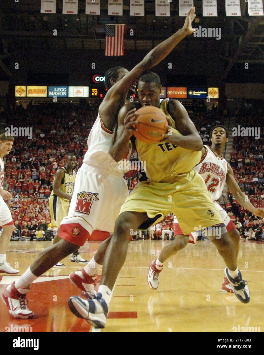 Georgia Tech's Ra'Sean Dickey, right, tries to drive by Maryland's in ...