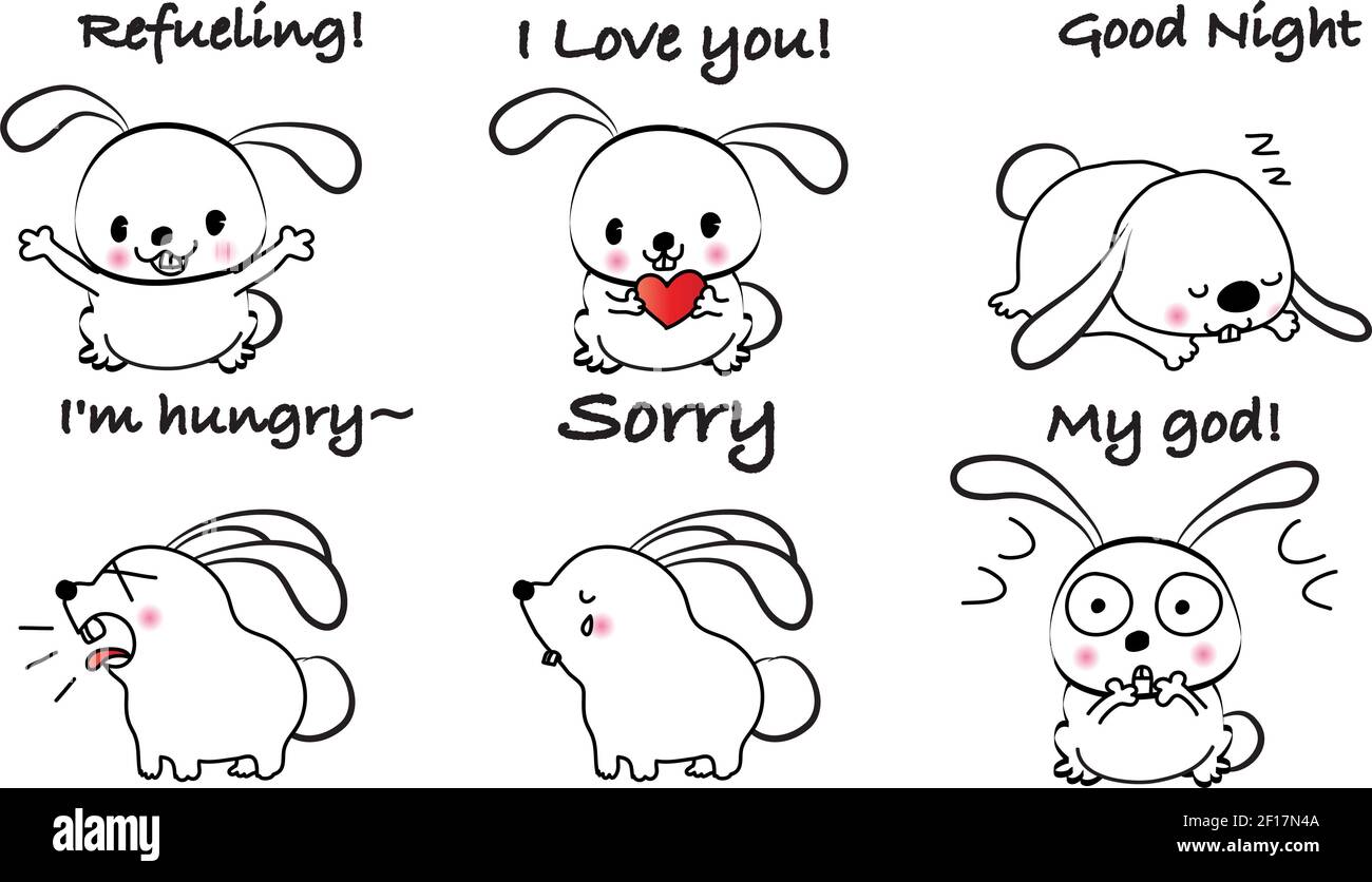 Vector cartoon rabbit emoji set Stock Photo - Alamy