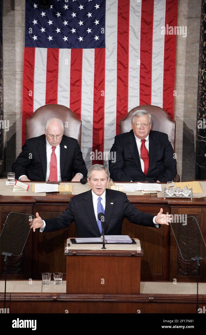 US President George W. Bush delivers his State of the Union address of ...
