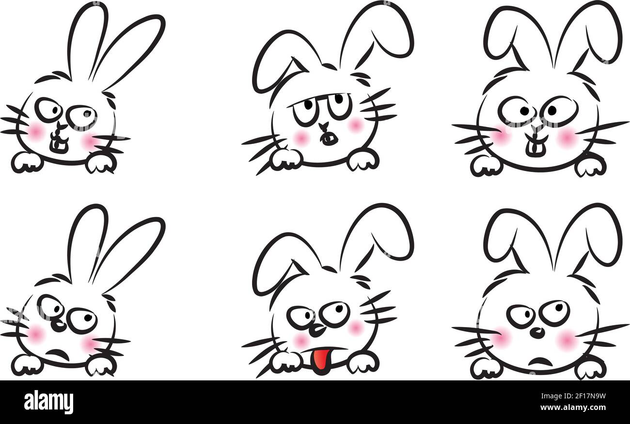Vector cartoon rabbit emoji set Stock Photo - Alamy