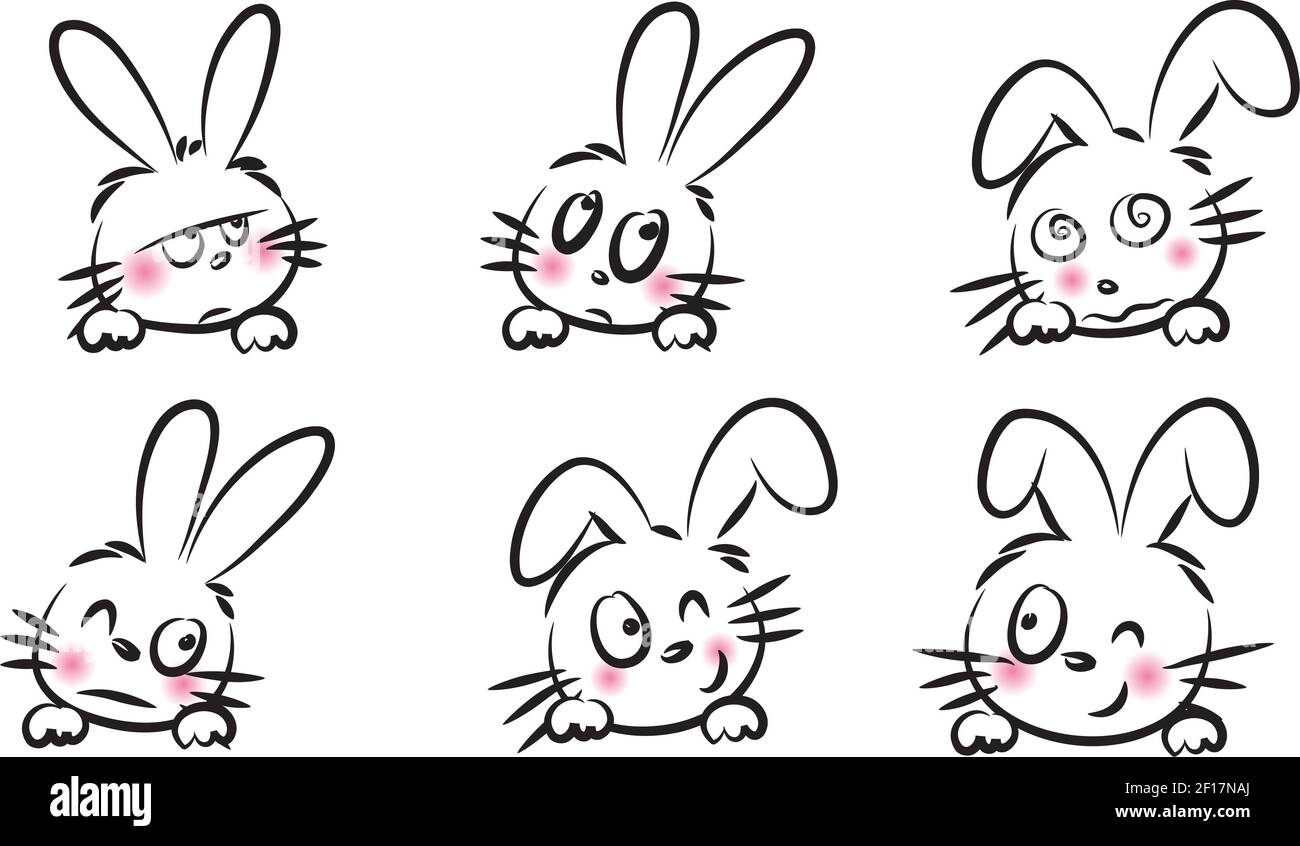 Vector cartoon rabbit emoji set Stock Photo - Alamy