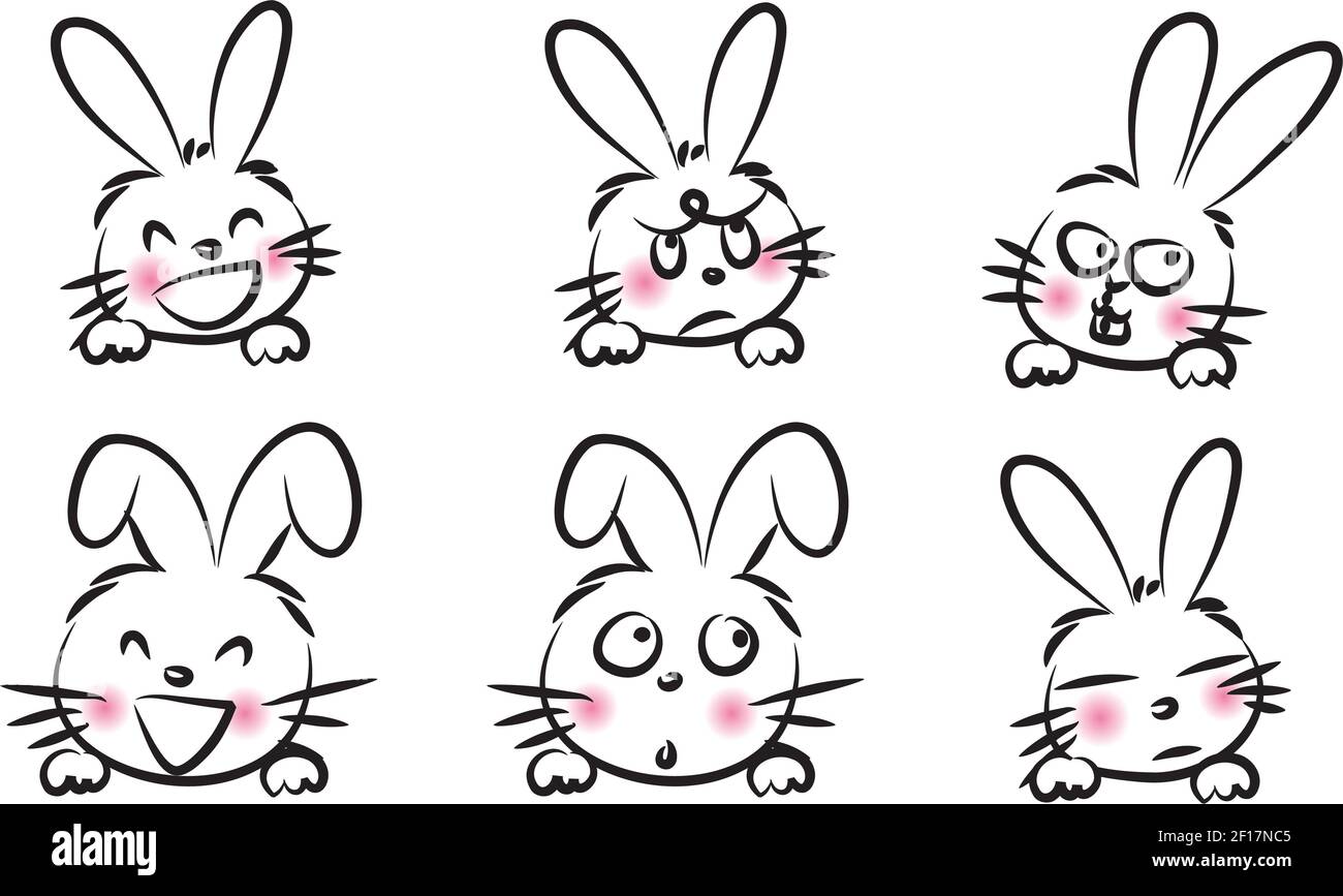 Vector cartoon rabbit emoji set Stock Photo - Alamy