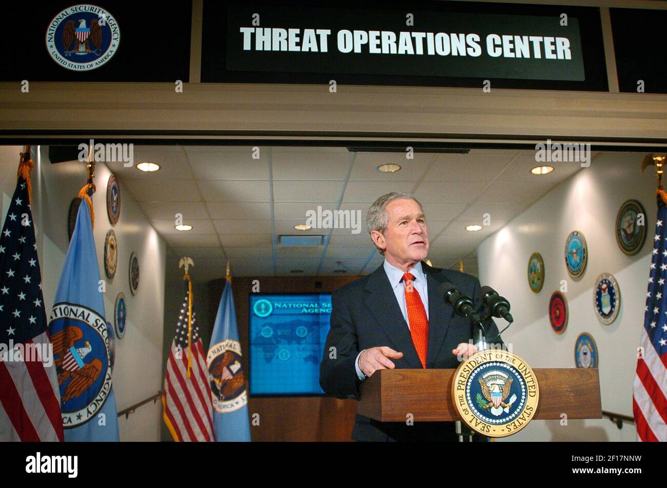 President George W. Bush addresses members of the press during his ...