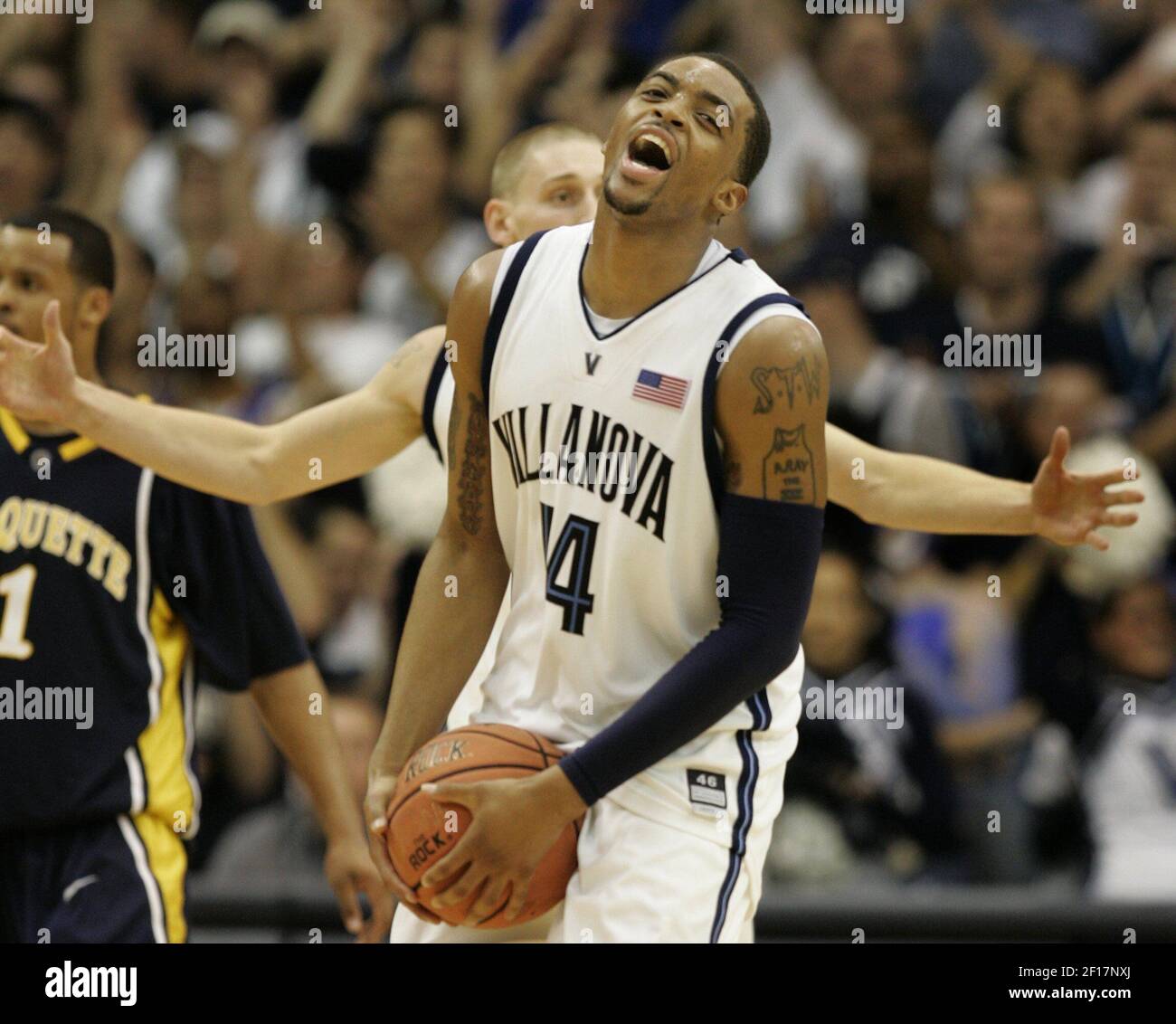Allan Ray of Villanova begins to celebrate after grabbing a rebound in ...