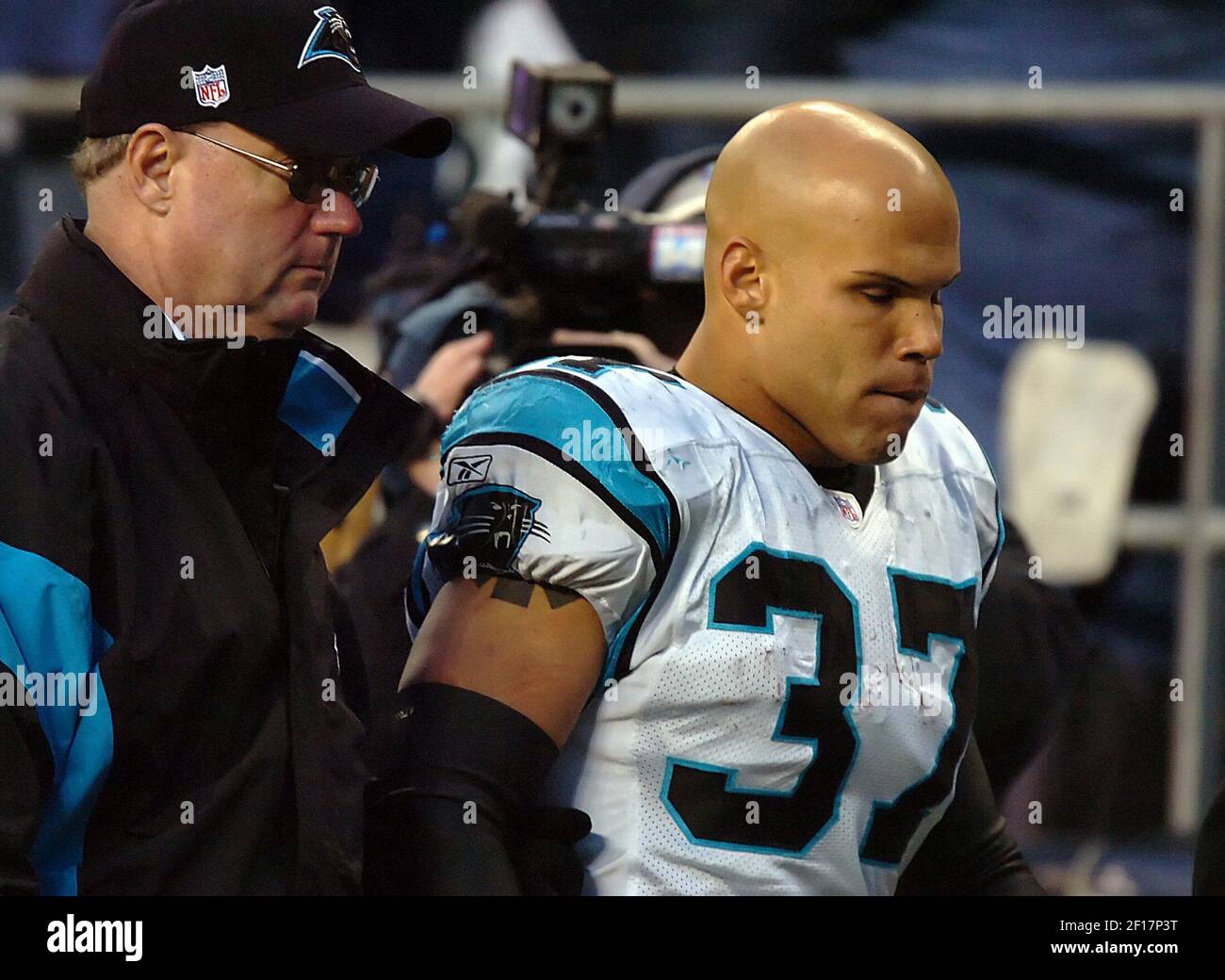 Carolina Panthers running back Nick Goings (37) is taken off the field ...