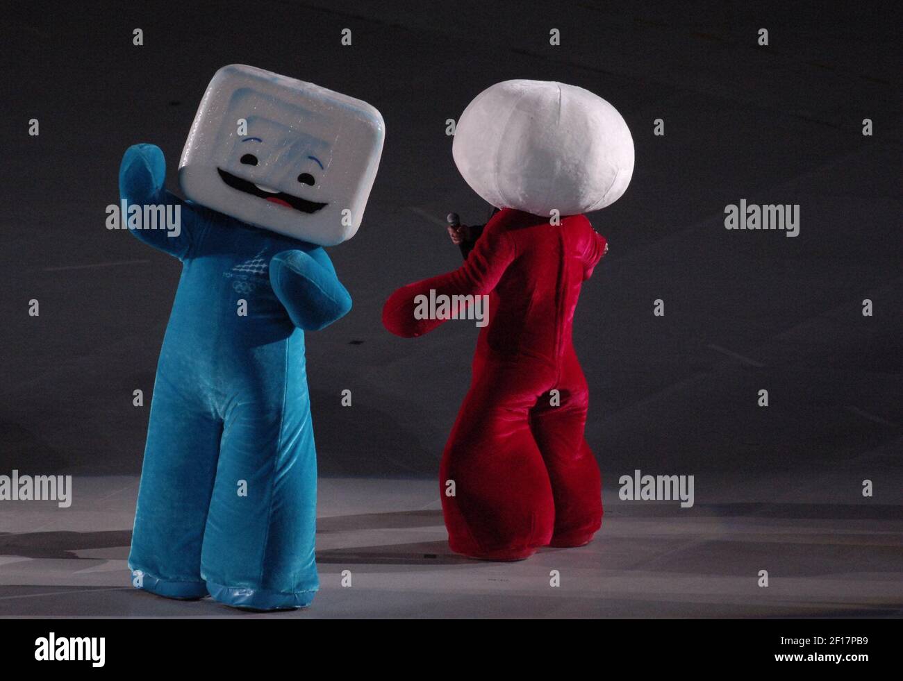 Olympic mascots appear on stage during the opening ceremonies for the ...