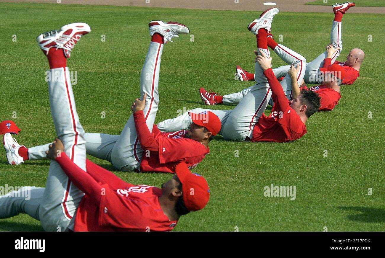 Philadelphia Phillies' players stretch during Phillies' spring training ...