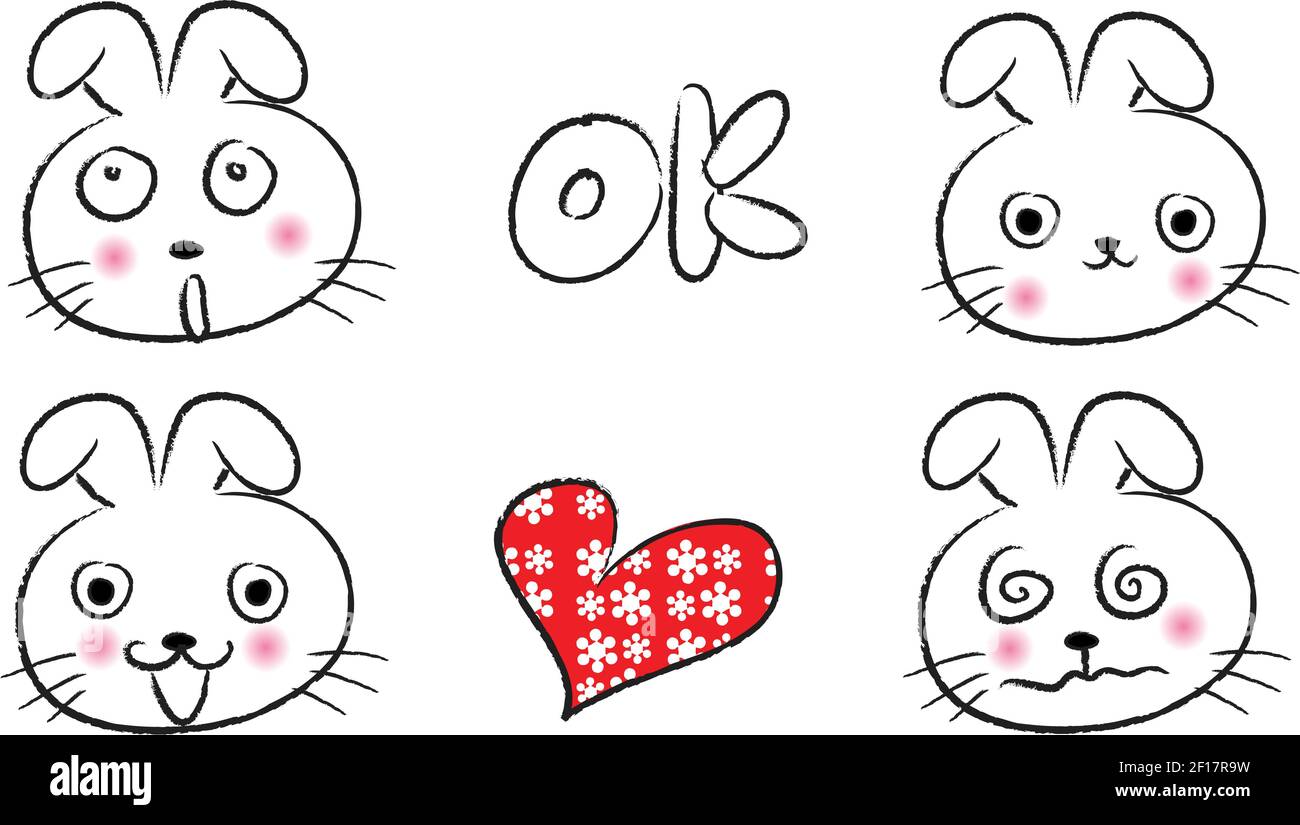 Vector cartoon rabbit emoji set Stock Photo - Alamy