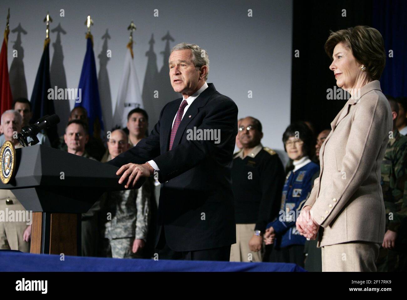 President George Bush speaks to the staff at the National Naval Medical ...