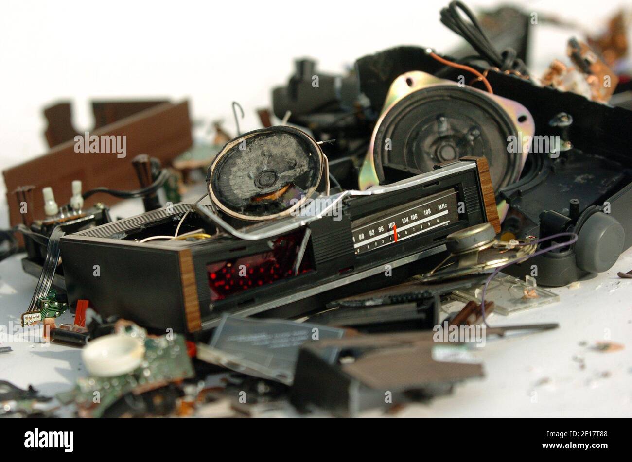 A photo illustration of an old-fashioned radio smashed is displayed ...