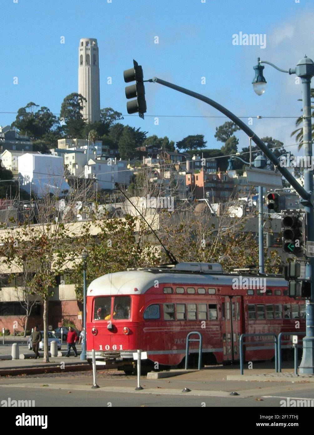The vintage trams run along the Embarcadero waterfront in San Francisco ...