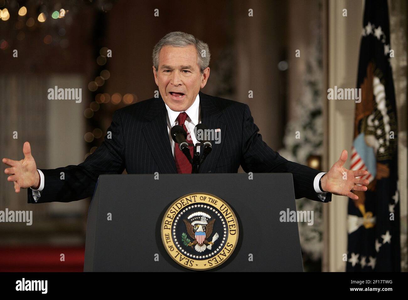U.S. President George W. Bush answers a question during a news ...