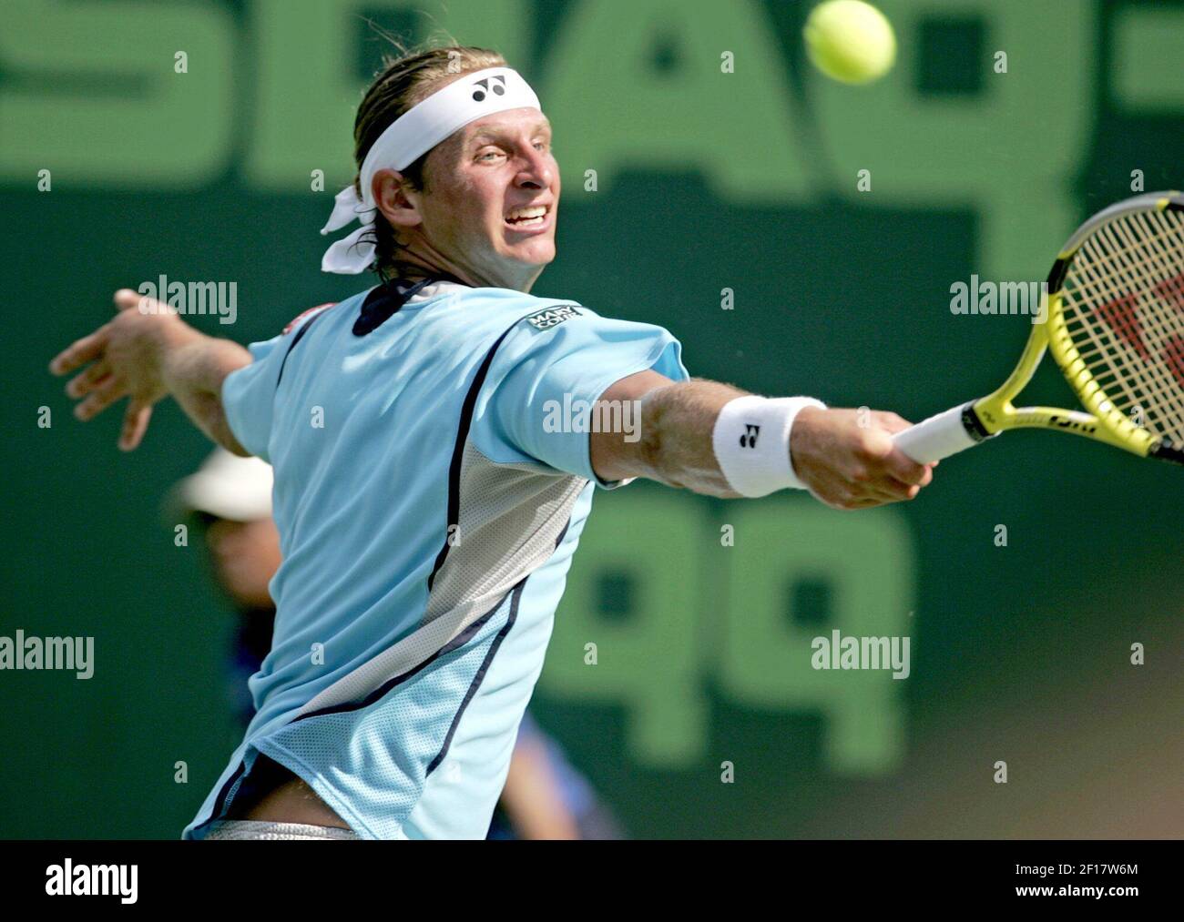 David Nalbandian hits a return backhand to Ivan Ljubicic during the ...